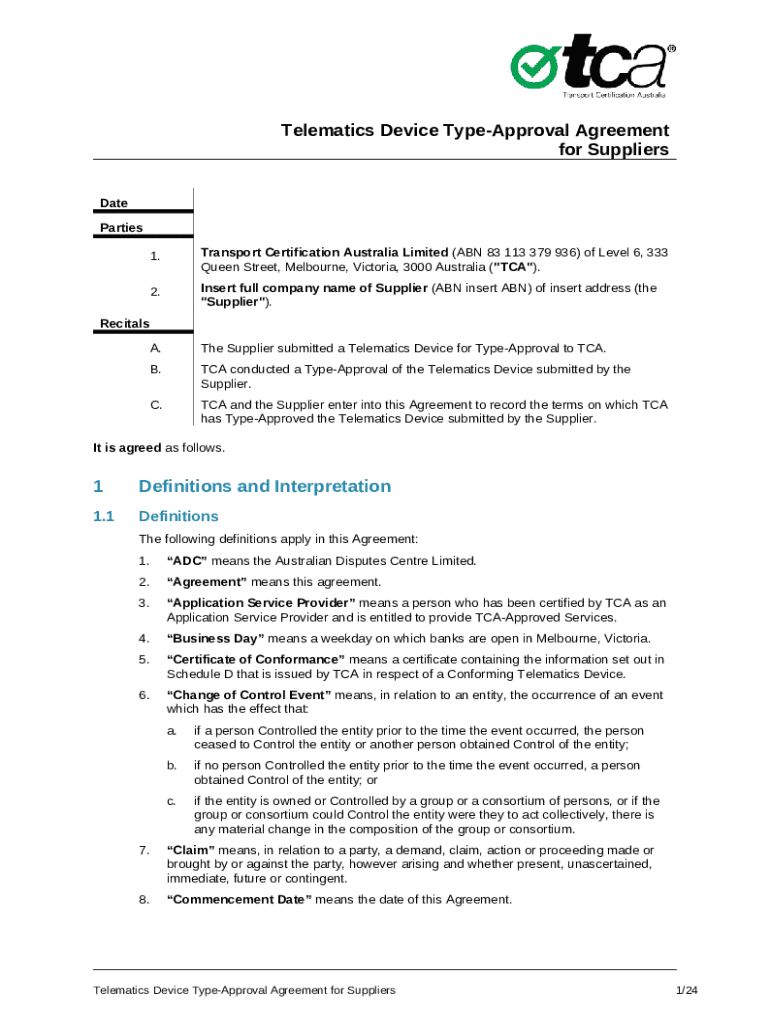 Telematics Device Type-Approval Agreement for Suppliers Doc Template ...