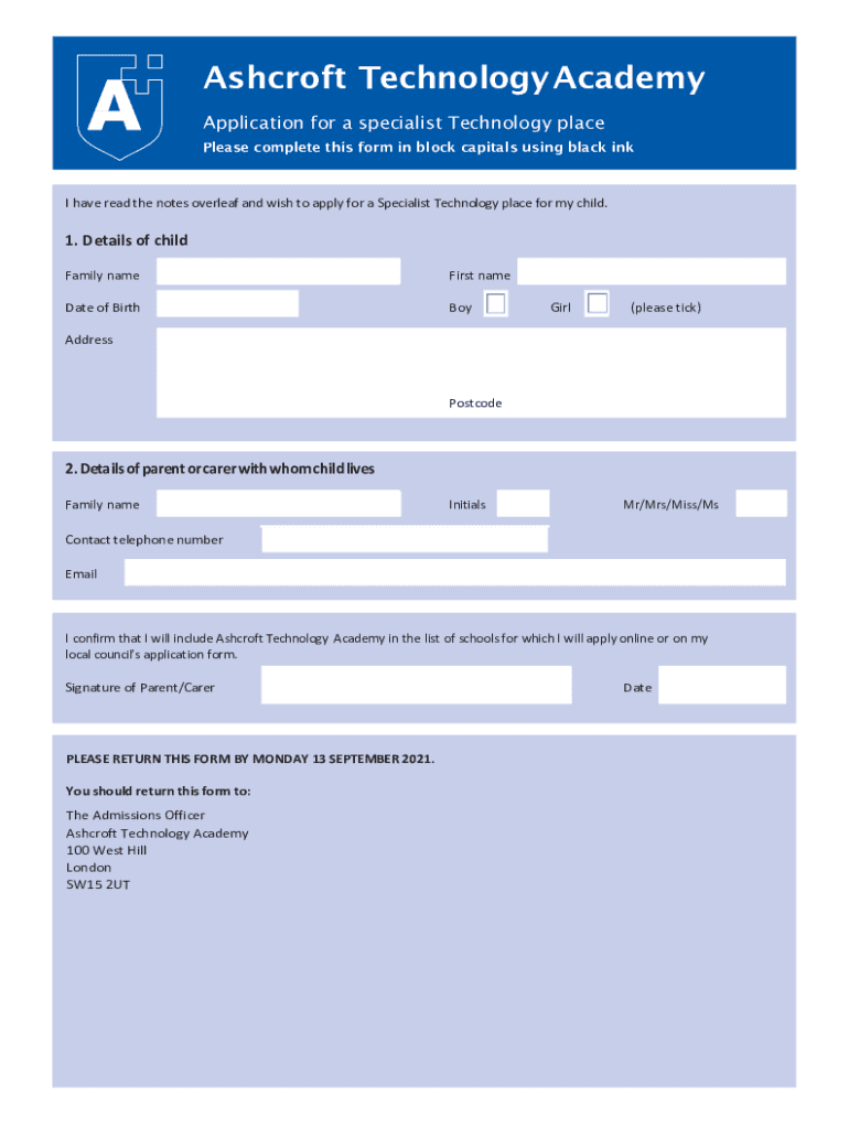 Fillable Online Fillable Online Ashcroft Technology Academy Fax Email ...