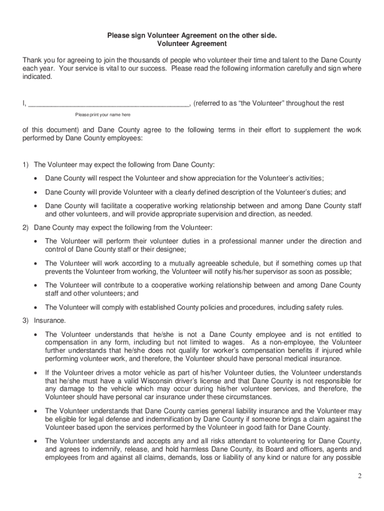 Fillable Online Volunteer Agreement Template for Free Fax Email Print ...