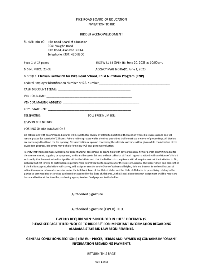 Fillable Online pike road board of education invitation to bid bidder ...