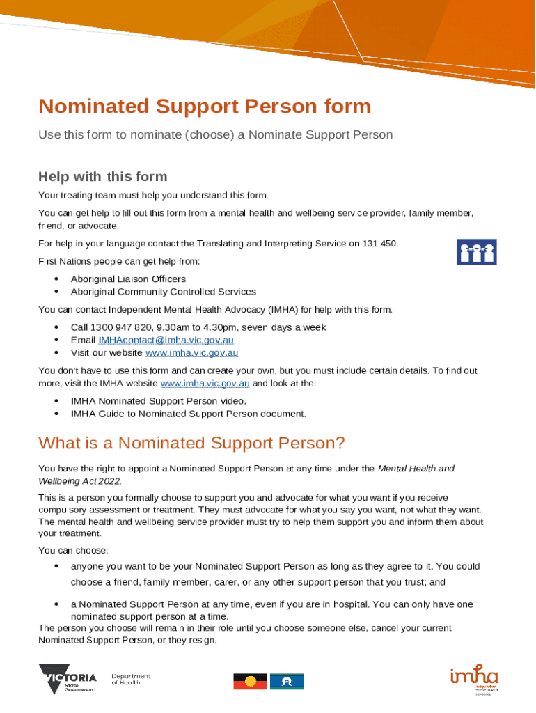 Nominated Support Person Doc Template | pdfFiller