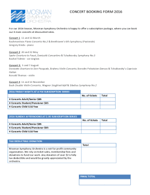 Fillable Online CONCERT BOOKING FORM 2016 Fax Email Print - pdfFiller