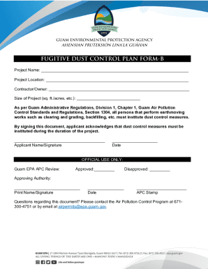 Fillable Online epa guam FUGITIVE DUST CONTROL PLAN FORM-B Fax Email ...