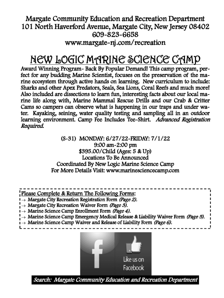 Fillable Online Margate Recreation Sports Camps, Classes, Programs and ...