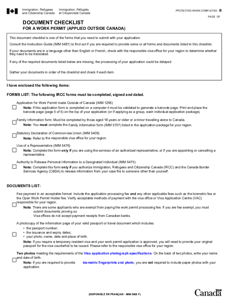Fillable Online document checklist for a work permit (applied outside ...