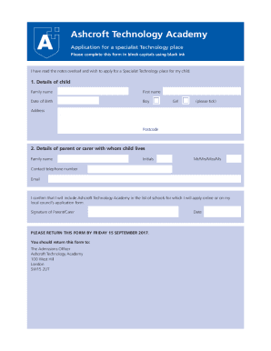 Fillable Online Ashcroft Technology Academy - application form Fax ...