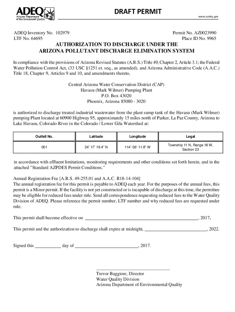 Fillable Online Applying for AZPDES Individual Permits Fax Email Print ...