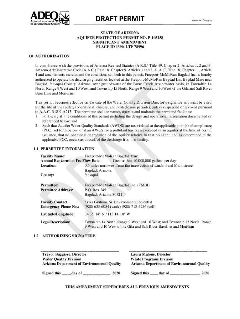 Fillable Online Aquifer Protection Permit #106100: Notice of Granting ...