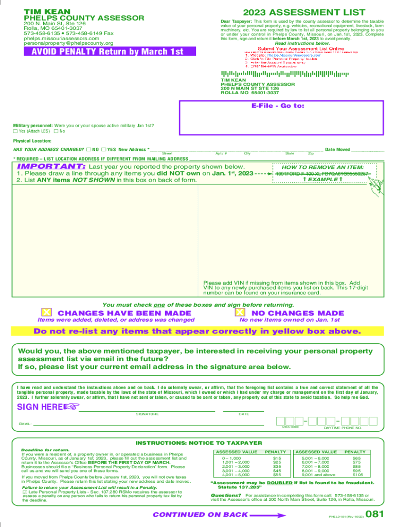 Fillable Online Personal Property Assessment Forms Fax Email Print ...