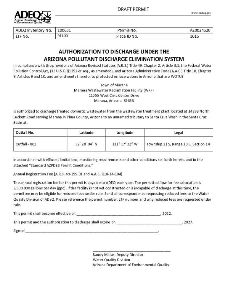 Fillable Online AZPDES - ADEQ - Arizona Department of Environmental ...