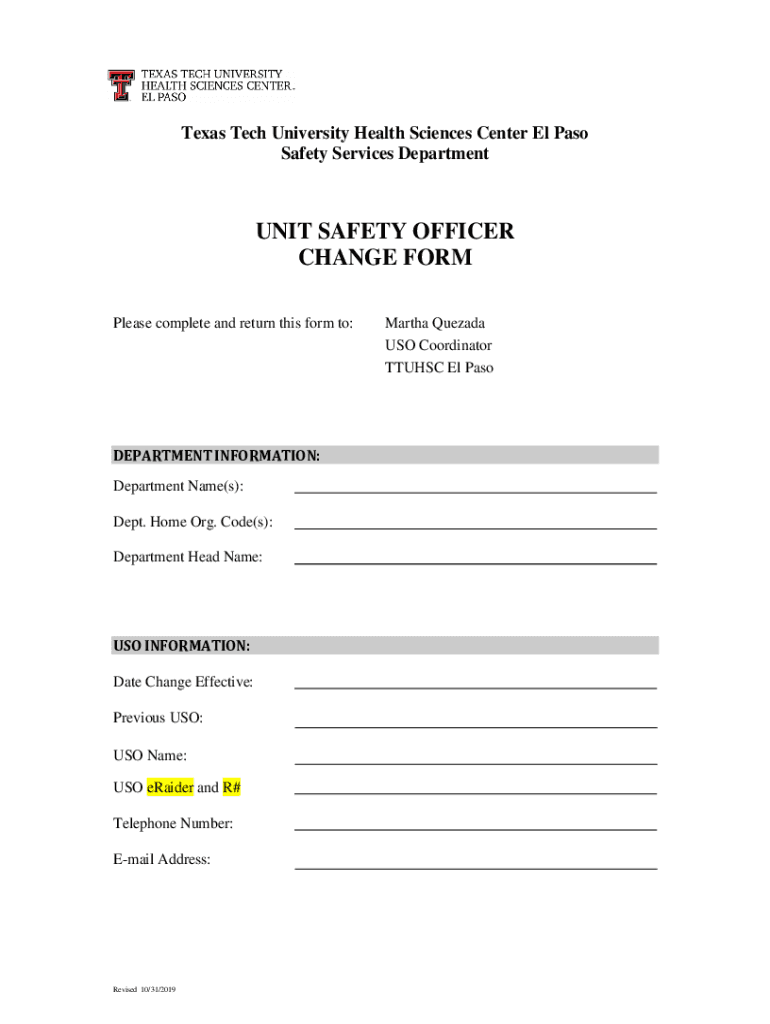 Fillable Online unit safety officer change form Fax Email Print - pdfFiller