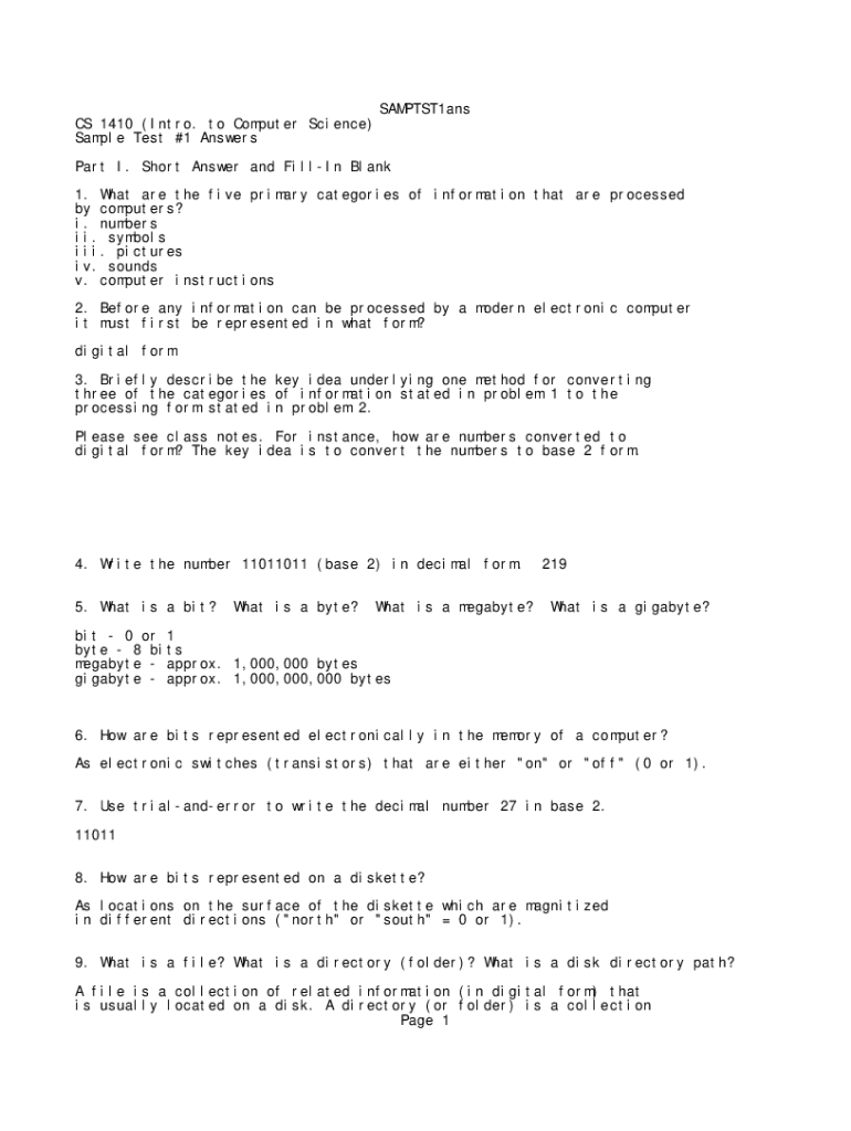 Fillable Online cms dt uh SAMPTST1ans CS 1410 (Intro. to Computer Science) Sample ... Fax Email ...