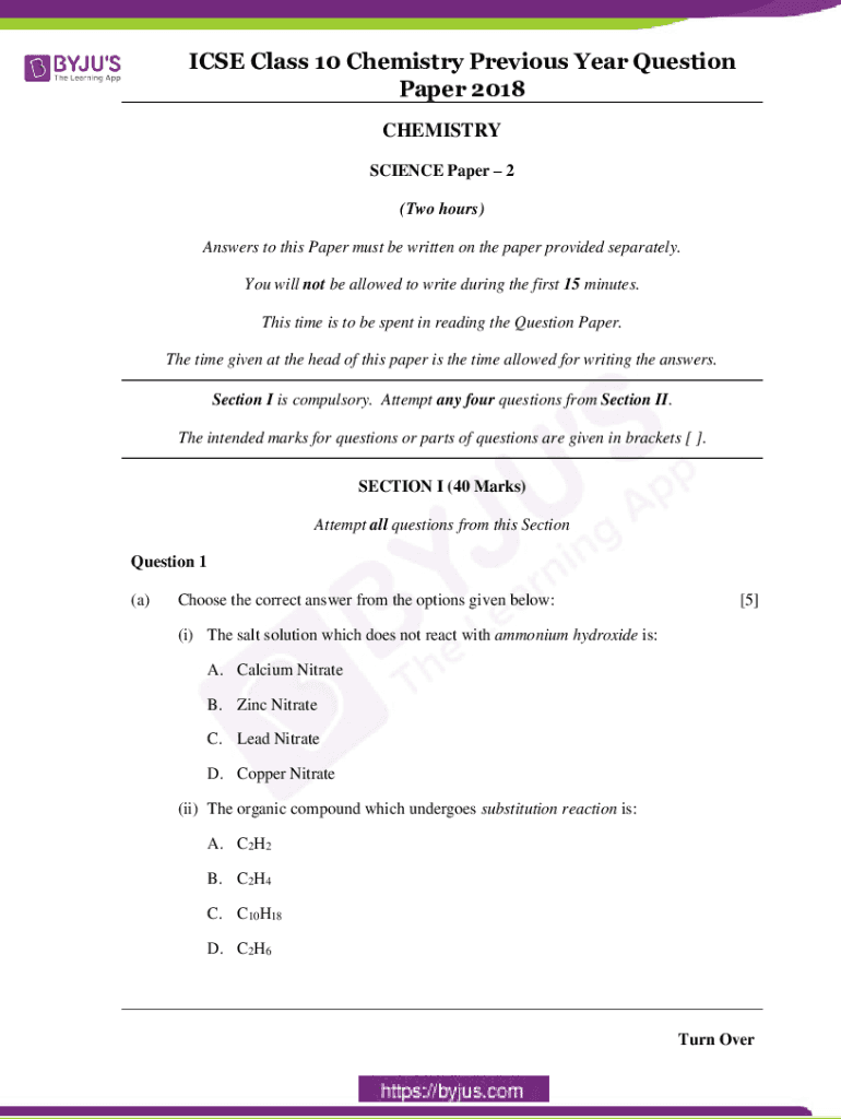 Fillable Online CBSE Class 12 Chemistry Previous Year Question Papers ...