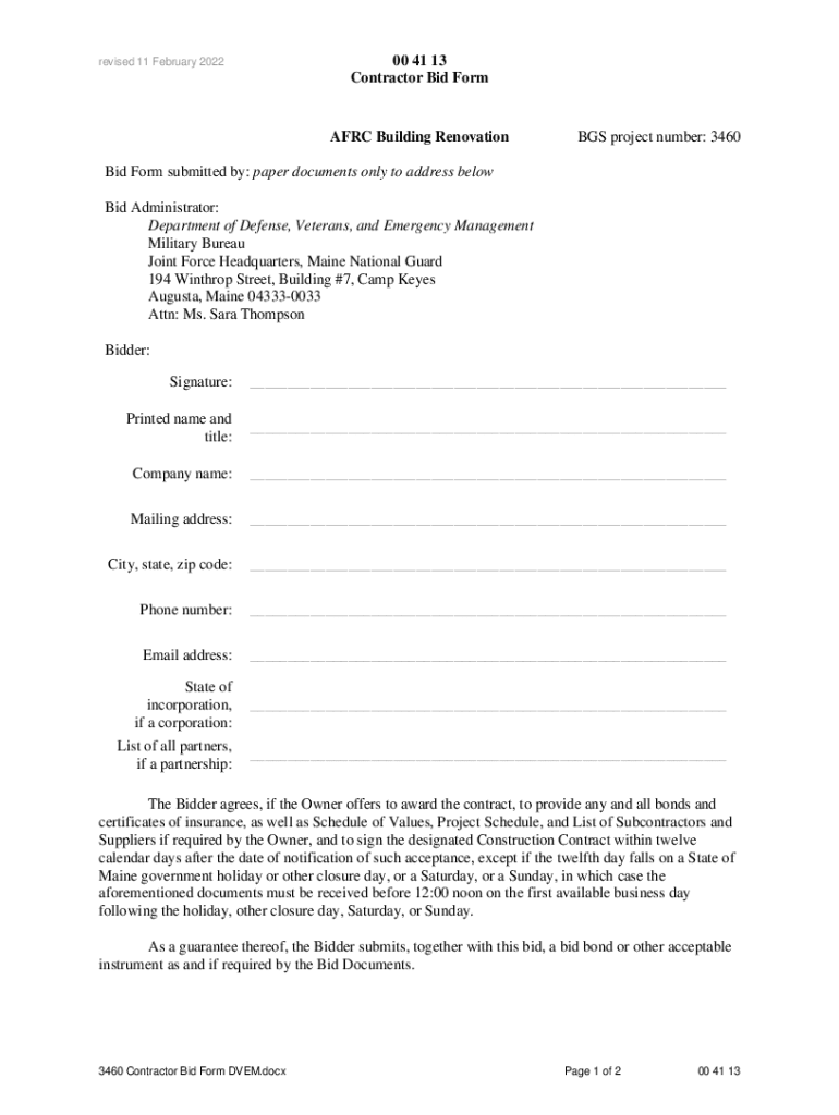 Fillable Online 1. Specification Section 00 41 13, Bid Form-Stipulated Sum ... Fax Email Print ...