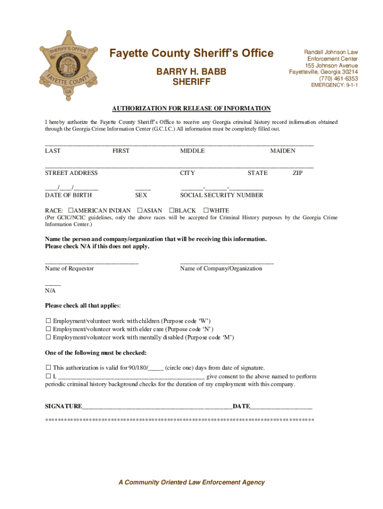 Fillable Online Fayette County Sheriff's OfficePublic Safety Official Fax Email Print - pdfFiller