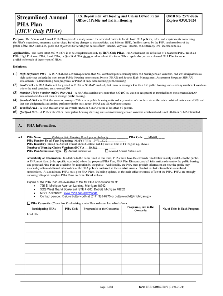 Fillable Online PHA, High Performer PHA, Small PHA, or Qualified PHA do ...