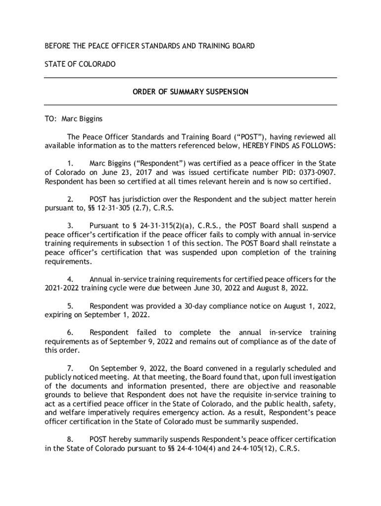 Fillable Online before the peace officer standards and training board ...