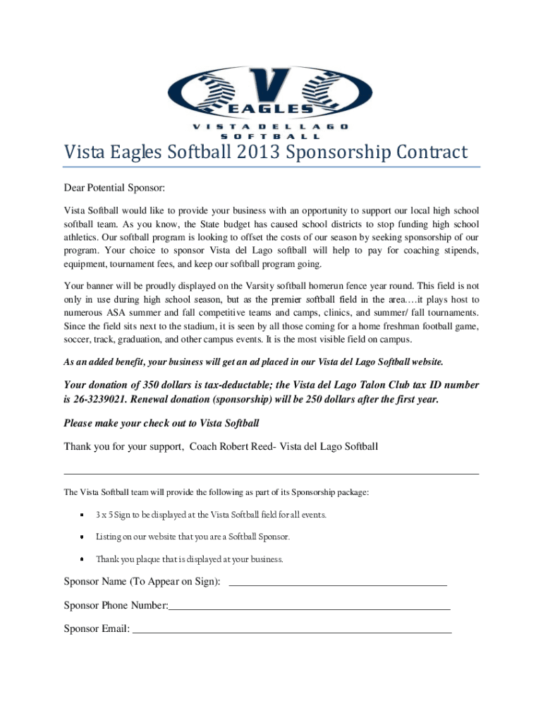 Fillable Online Softball Sponsorship Form - Fill Online, Printable, Fillable ... Fax Email Print ...
