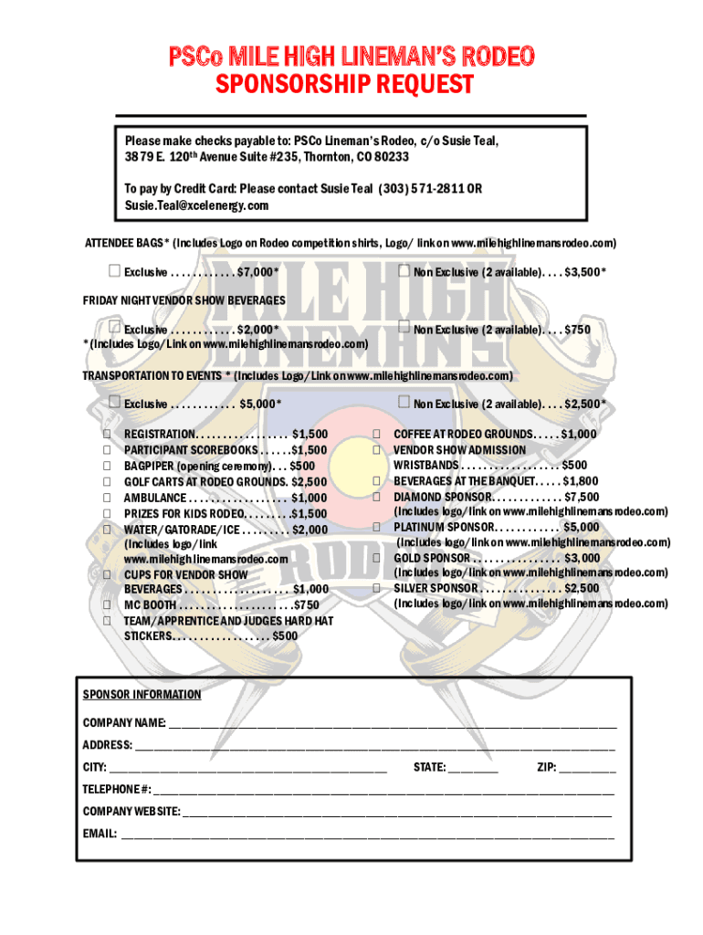 Fillable Online PSCO Linemans Rodeo Sponsorship Request ... Fax Email ...