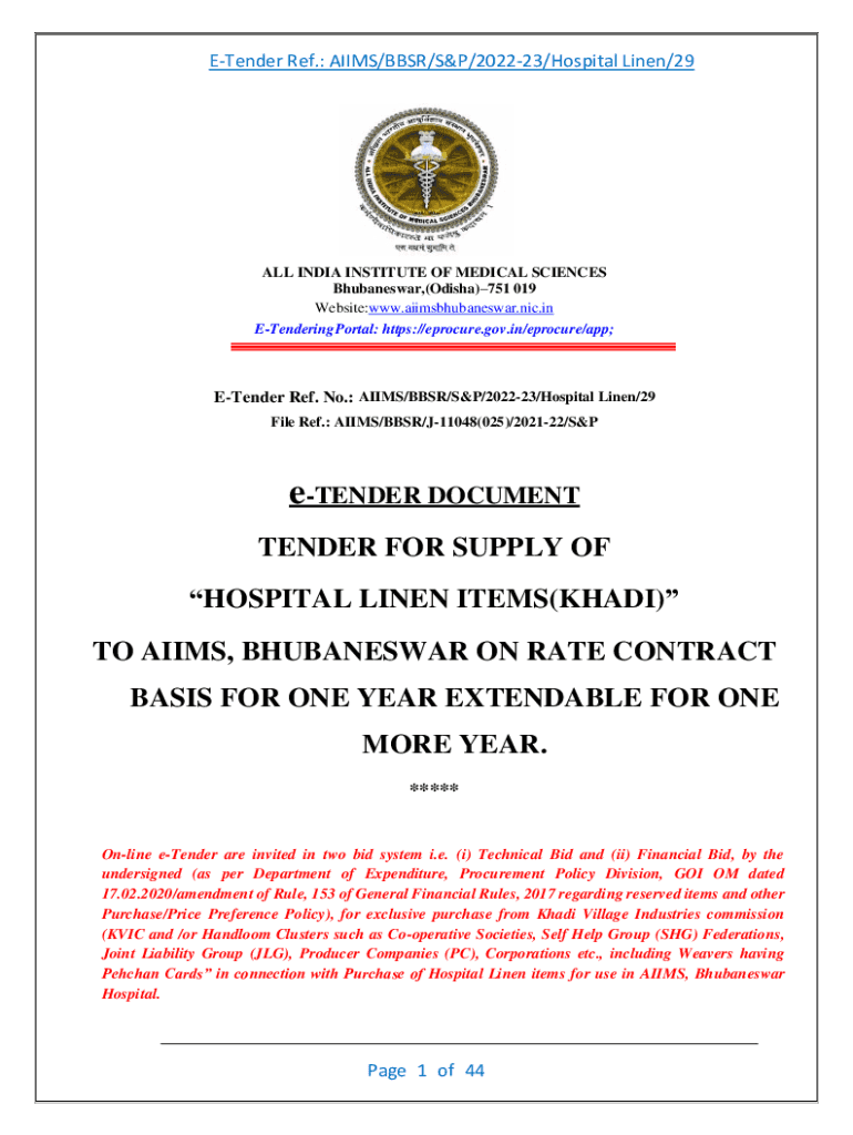 Fillable Online TENDER FOR SUPPLY OF HOSPITAL LINEN ITEMS( ... Fax ...