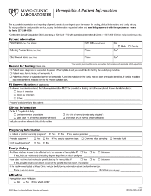 Fillable Online MCL - Hemophilia A Patient Information - MC1235-191 ...