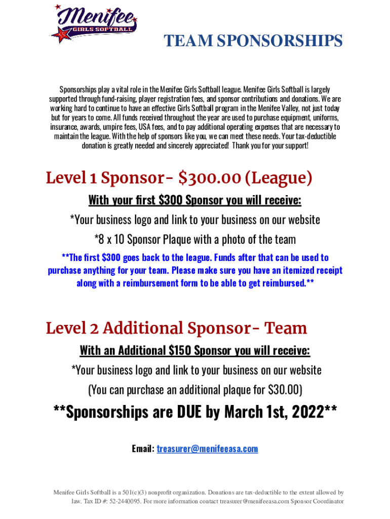 Fillable Online *Sponsorship Form Fax Email Print - pdfFiller