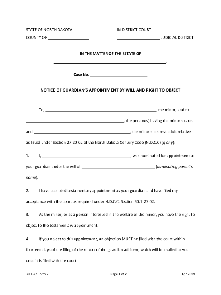 Fillable Online 1. Probate -Guardian's Acceptance of Appointment in a ...