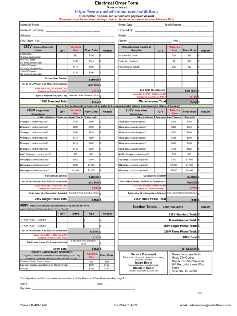 Fillable Online Knoxville Convention Center Electrical Order Form Fax ...