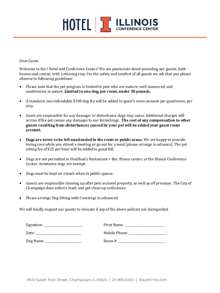 Fillable Online Dear Guest, Welcome to the I Hotel and Conference ...