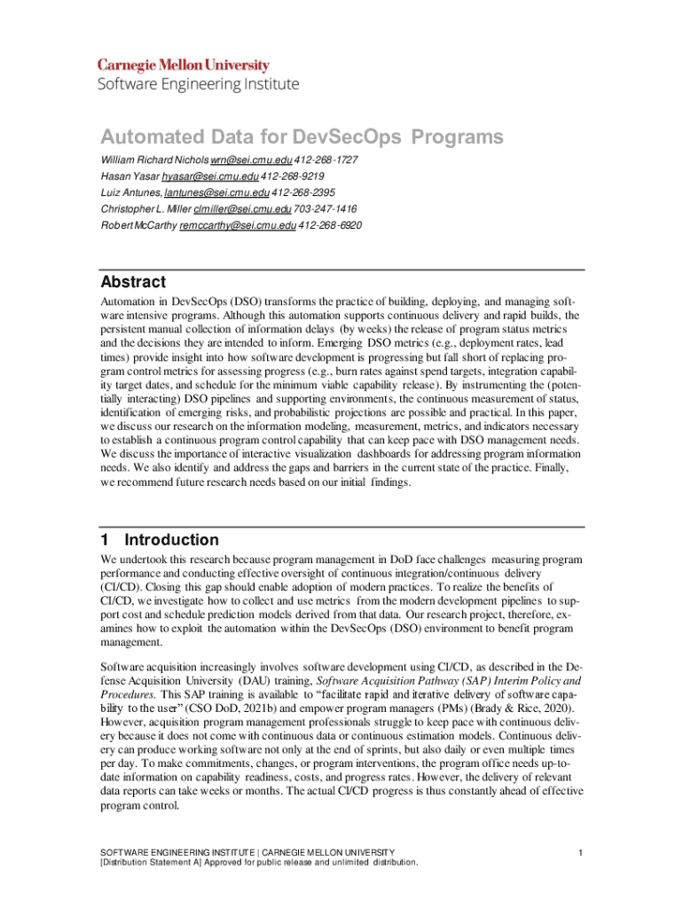 Fillable Online Automated Data for DevSecOps Programs. Automation in ... Fillable Online Automated Data for DevSecOps Programs. Automation in ...