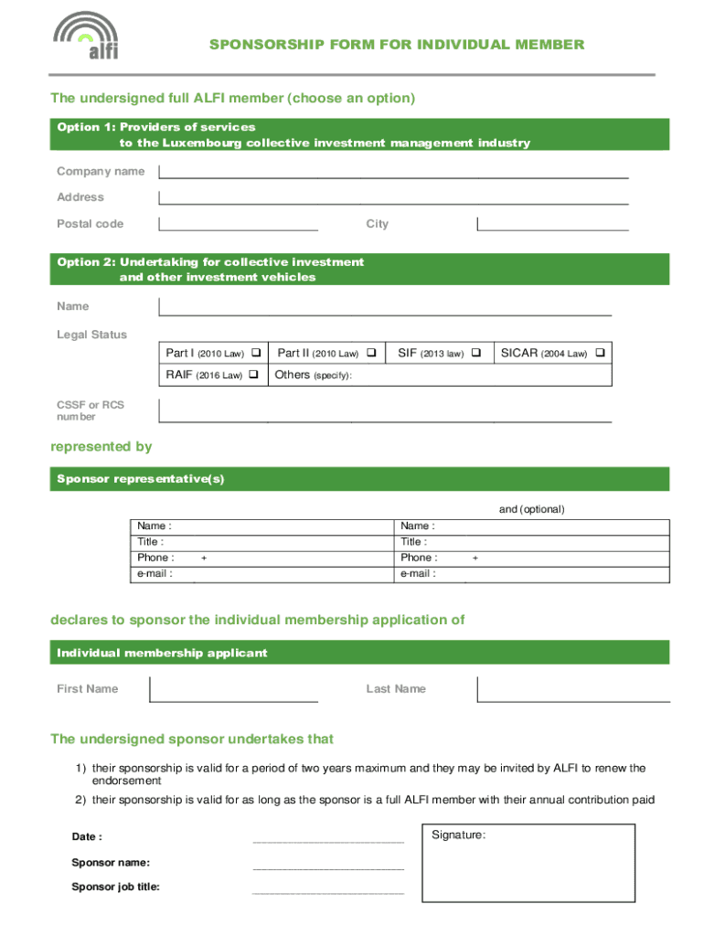 Fillable Online sponsorship form for individual member Fax Email Print ...
