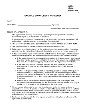 Fillable Online Corporate Sponsorship Agreement Template Fax Email ...