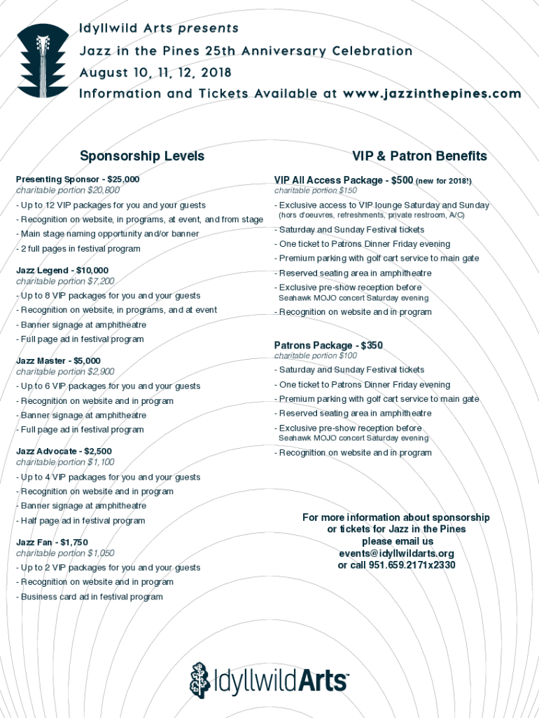 Fillable Online Sponsorship Levels VIP & Patron Benefits Fax Email ...