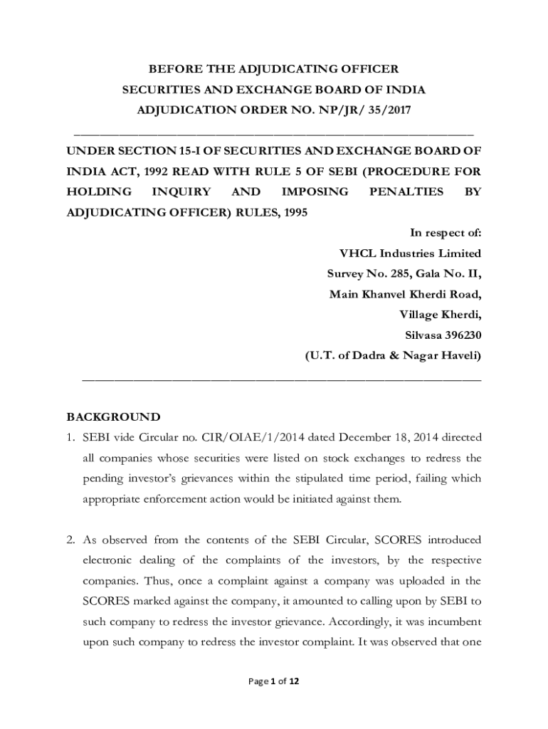 Fillable Online Adjudication Order in respect of Subhra Garg in the ...