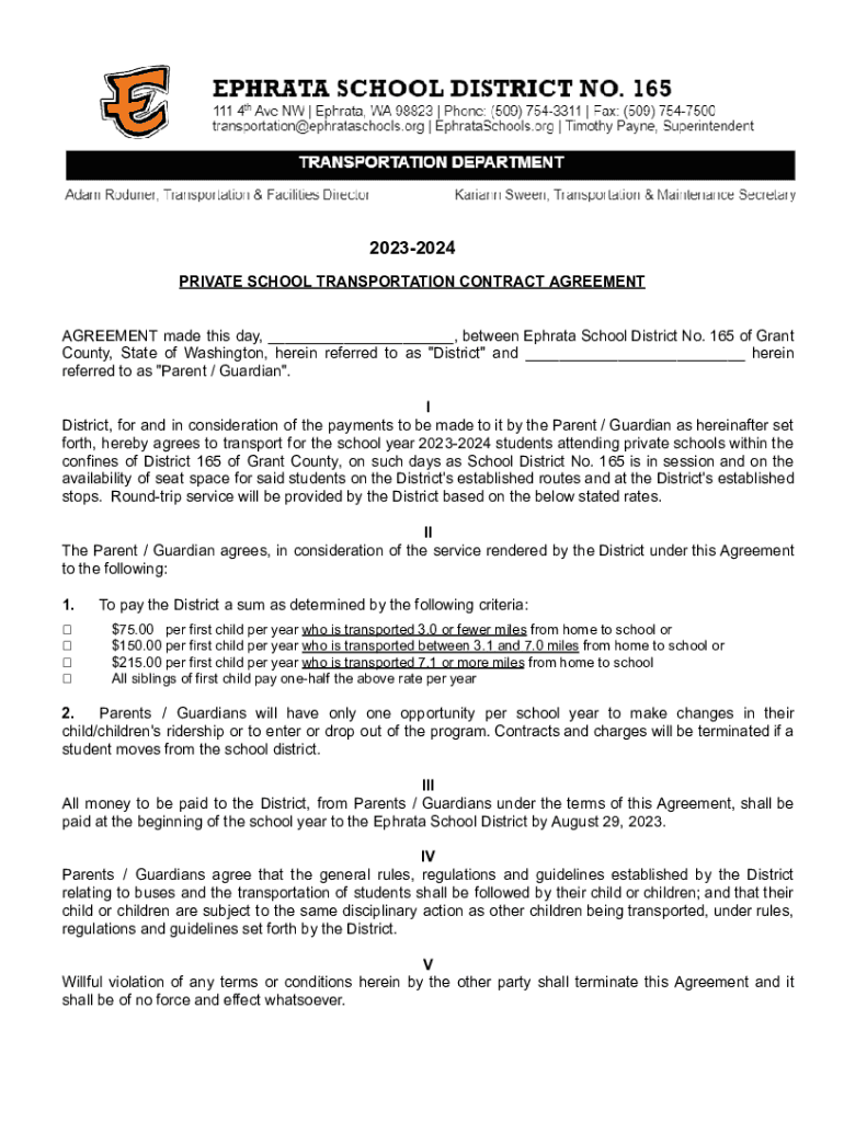 Fillable Online private school transportation contract agreement Fax ...