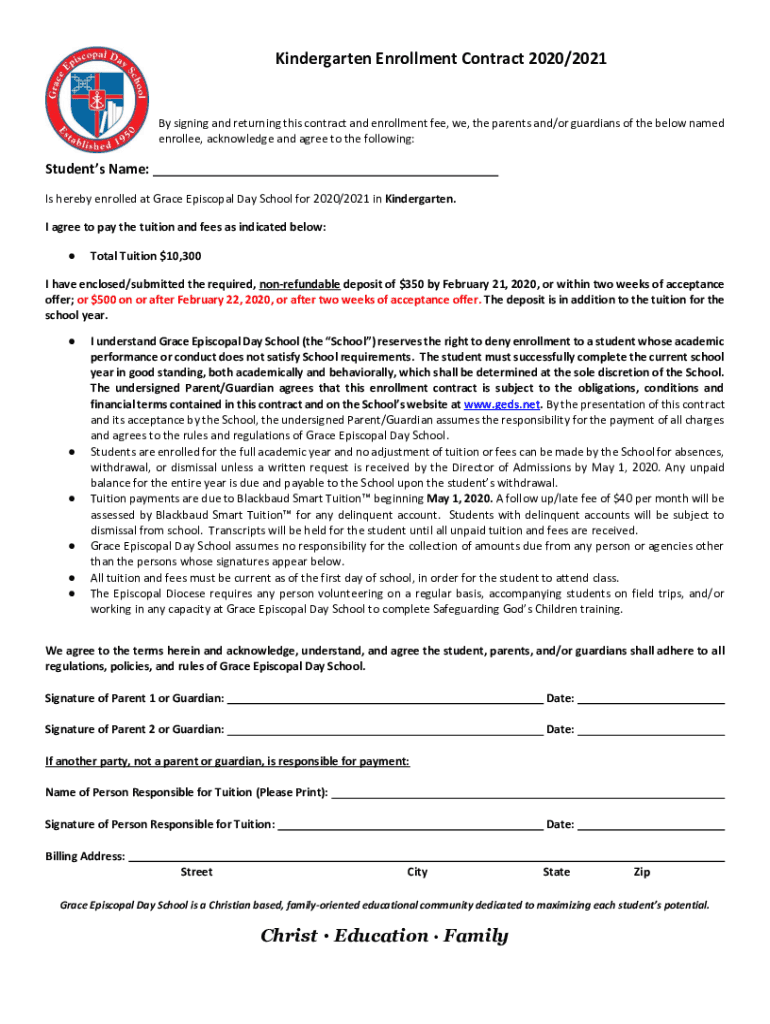 Fillable Online ENROLLMENT CONTRACT PRE-KINDERGARTEN TO ... Fax Email ...