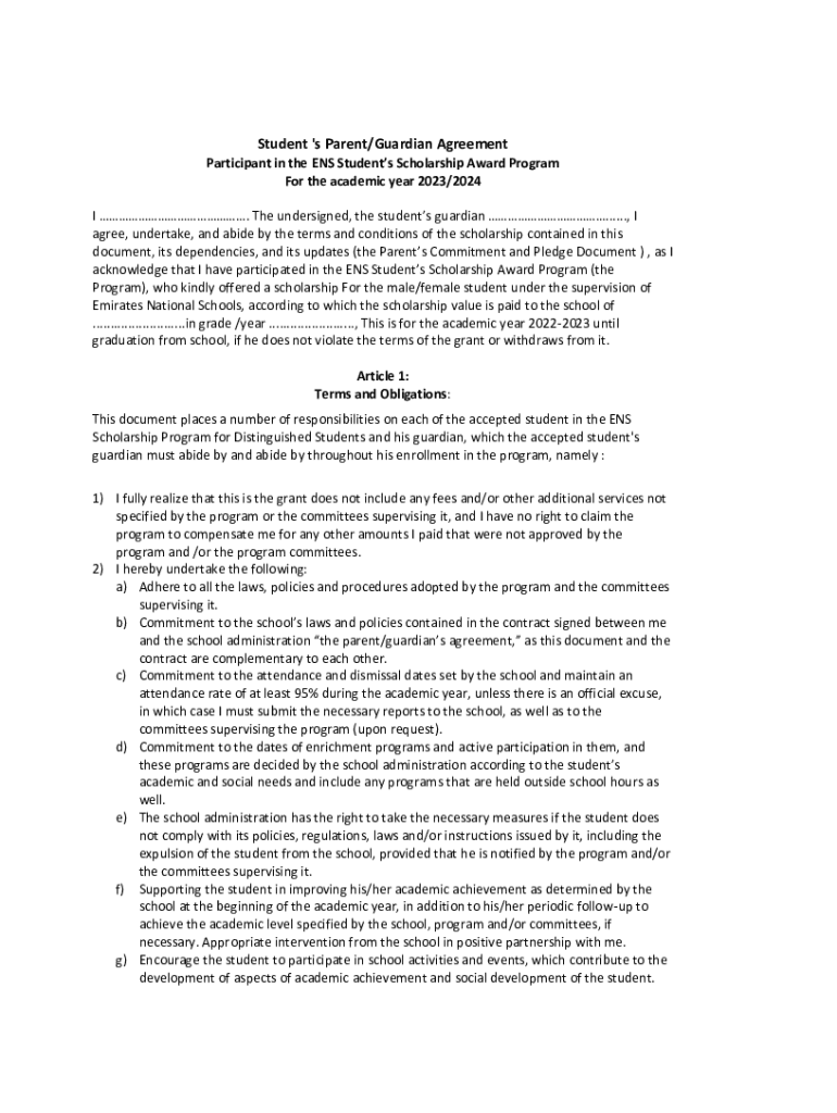Fillable Online Student 's Parent/Guardian Agreement Fax Email Print ...