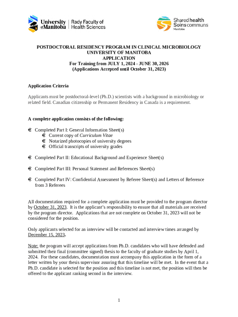 Clinical Microbiology Post-Doctoral Residency Program Doc Template | pdfFiller