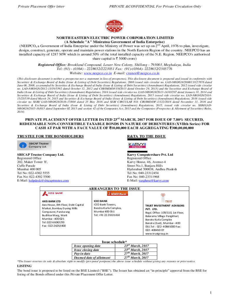 Fillable Online Private Placement Offer letter PRIVATE &CONFIDENTIAL ...