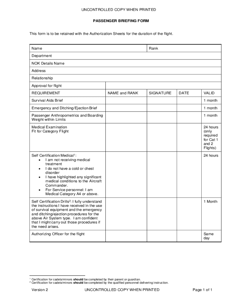 Fillable Online Passenger Briefing Form Fax Email Print - pdfFiller