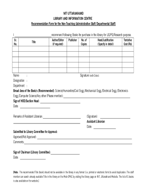 Fillable Online nituk ac Book Recommendation Form for Administrative ...