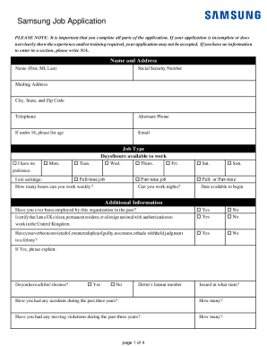Fillable Online Samsung Job Application Form Fax Email Print - pdfFiller