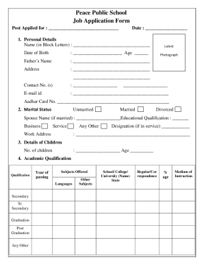 Fillable Online Peace Public School Job Application Form Fax Email ...