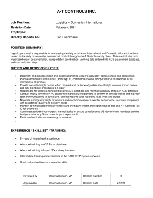 Fillable Online Logistics Coordinator Job Description (Free 2023 ...