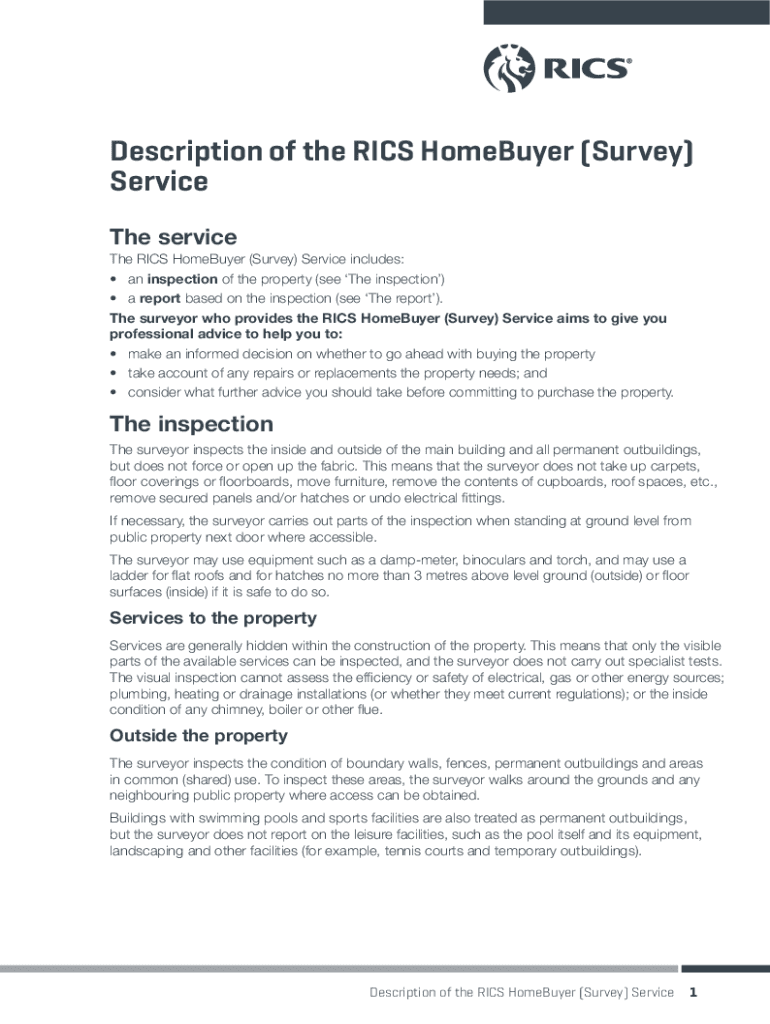 Fillable Online Description of the RICS Home SurveyLevel 1 Fax Email ...