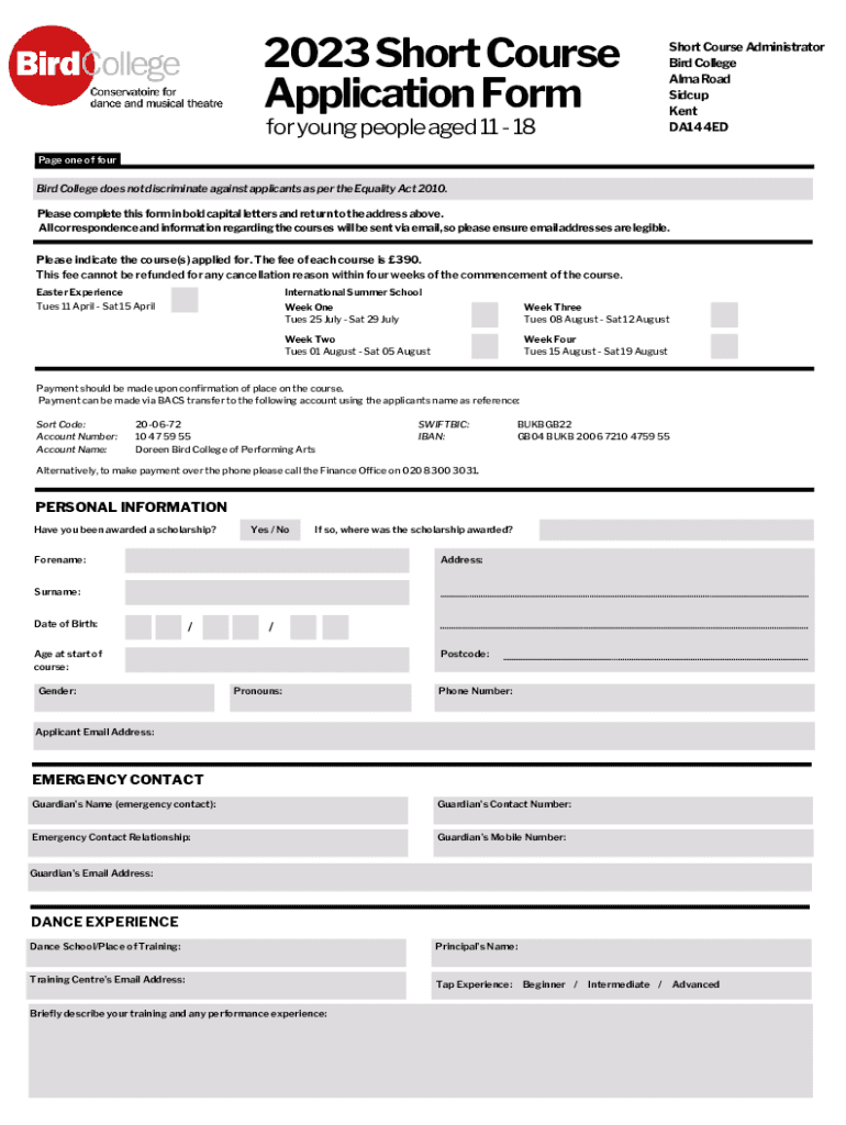 Fillable Online 2023 Short Course Application Form Fax Email Print - pdfFiller