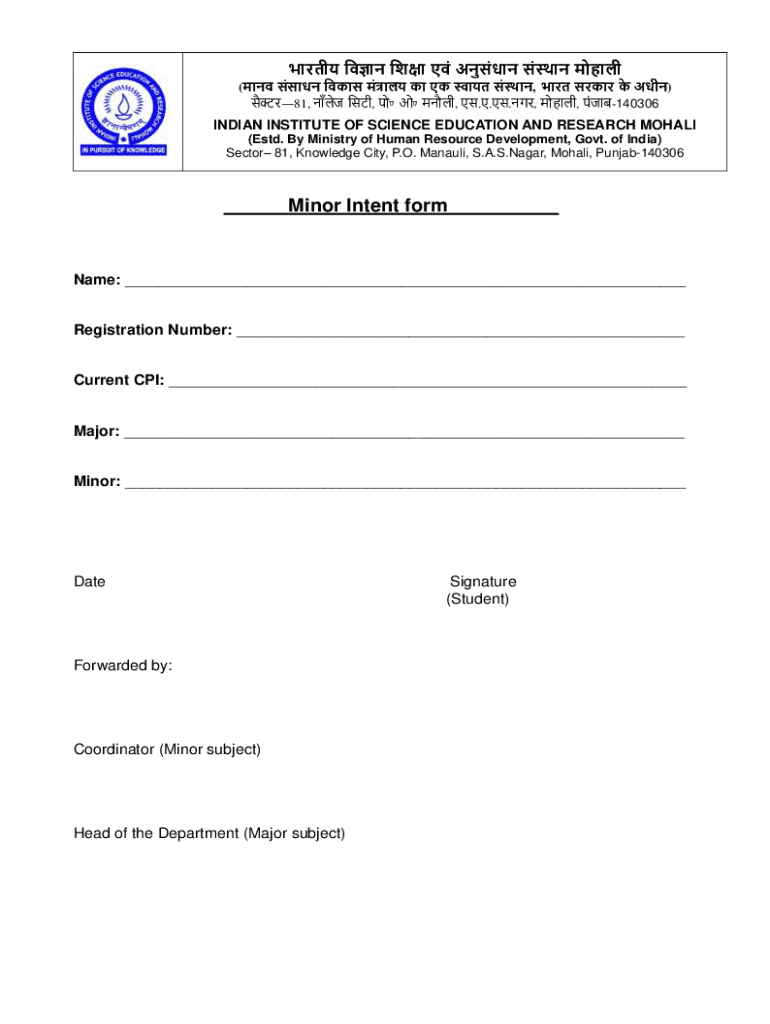 Fillable Online Indian Institute of Science Education and Research Mohali ... Fax Email Print ...