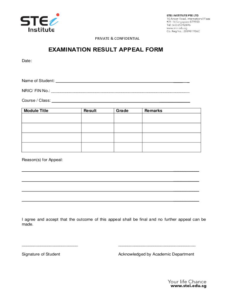 Fillable Online EXAMINATION RESULT APPEAL FORM Fax Email Print - pdfFiller