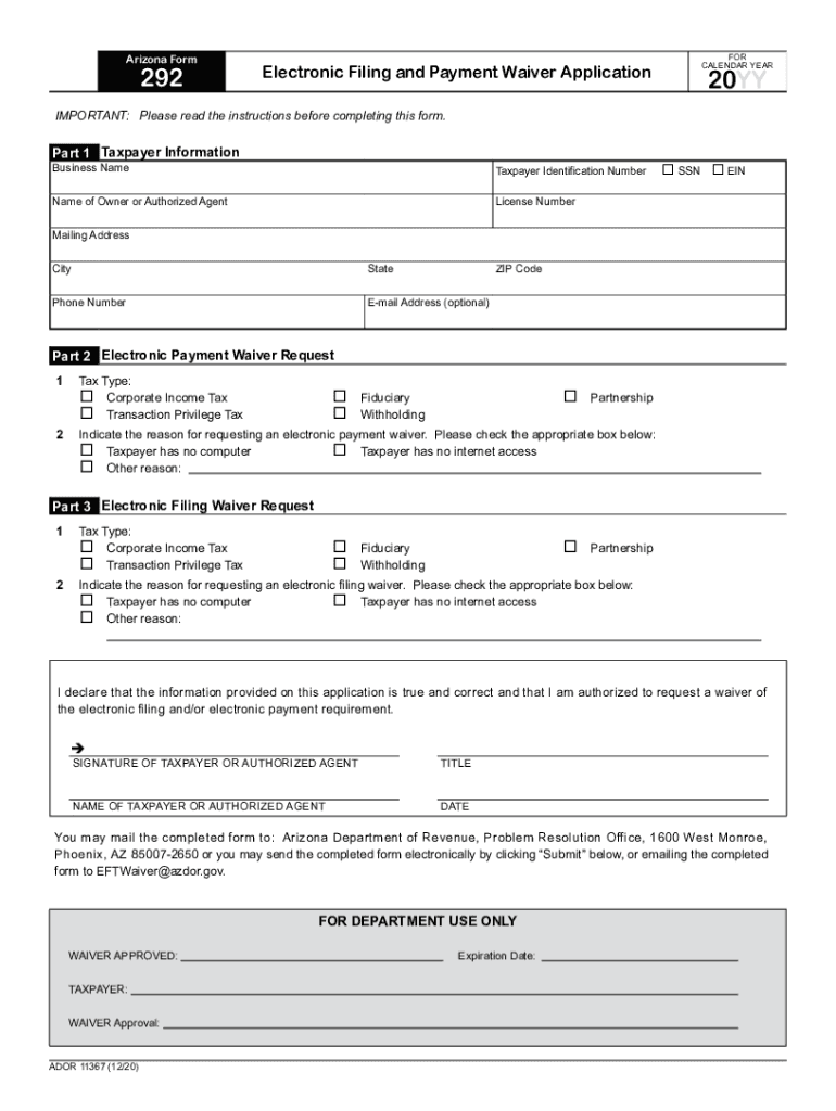 Arizona Form 292 - Fill Online, Printable, Fillable, Blank | pdfFiller