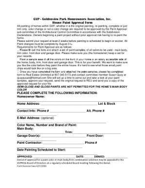 Fillable Online Exterior House Paint Approval Request Fax Email Print ...